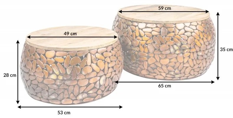 Massive home | 2SET konferenční stolek STONE MOSAIC 65 CM měděný
