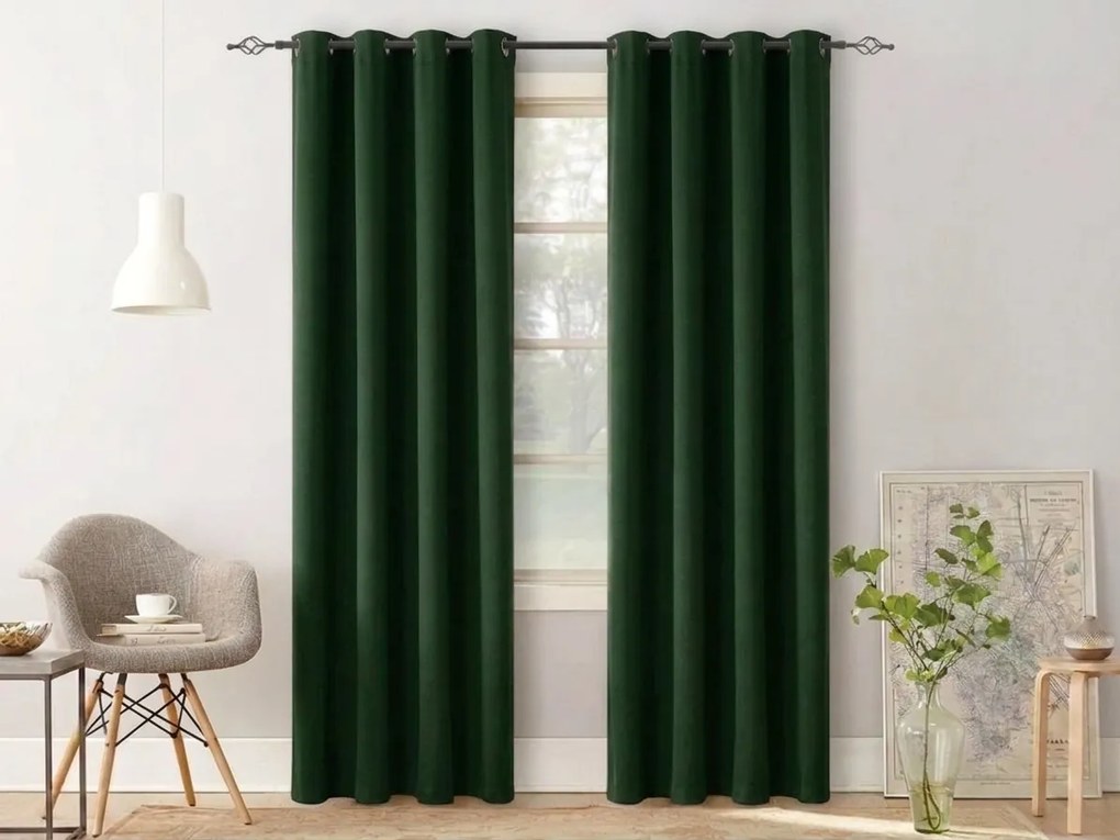 Závěs OXFORD LIGHT 140x250 cm, tmavě zelený Zavěšení: Kovové kroužky