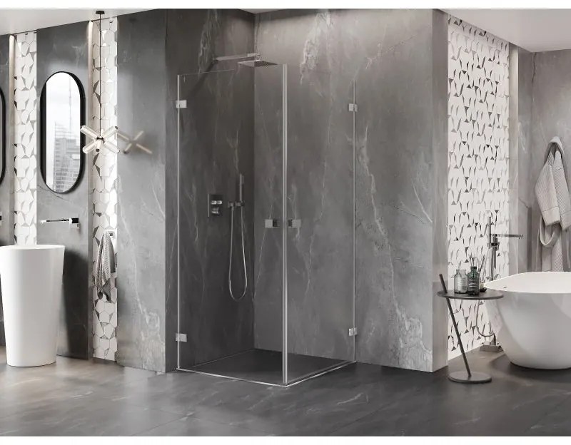 Mexen Lunar-B Duo, výklopný sprchový kout 75 x 75 cm, 8mm čiré sklo, chromový profil, 832-075L-075P-01-00
