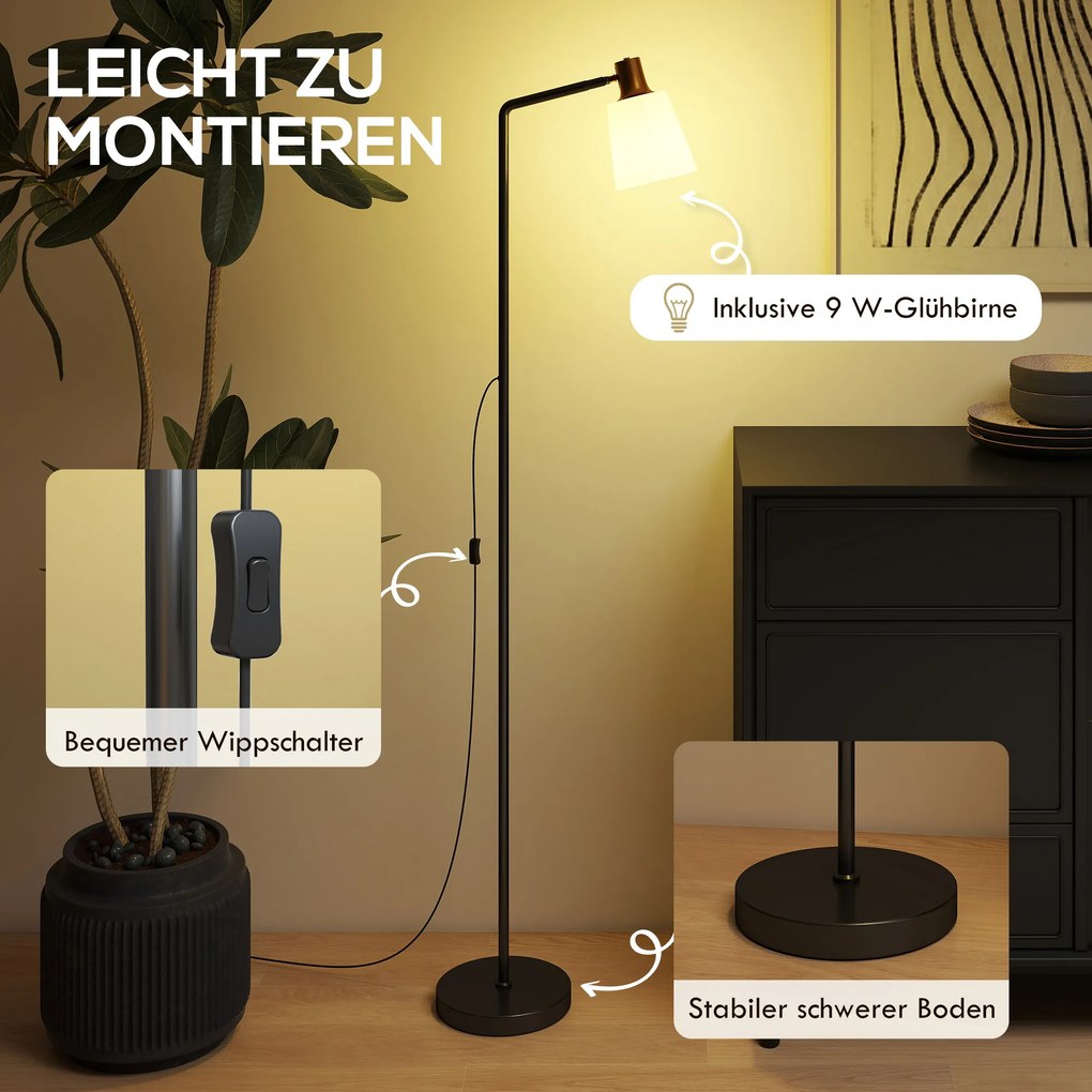 HOMCOM LED stojací lampa do obývacího pokoje, stojací lampa s 350° otočnou hlavou, stojací lampa s barevnými teplotami 3000K/4000K/6500K, černá