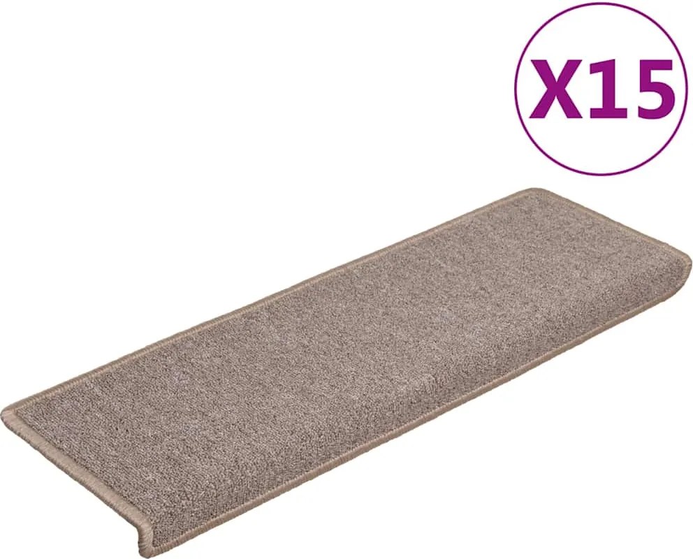Schodové rohože 15 ks 65 x 21 x 4 cm světle hnědé s obdélníkovým okrajem 134569