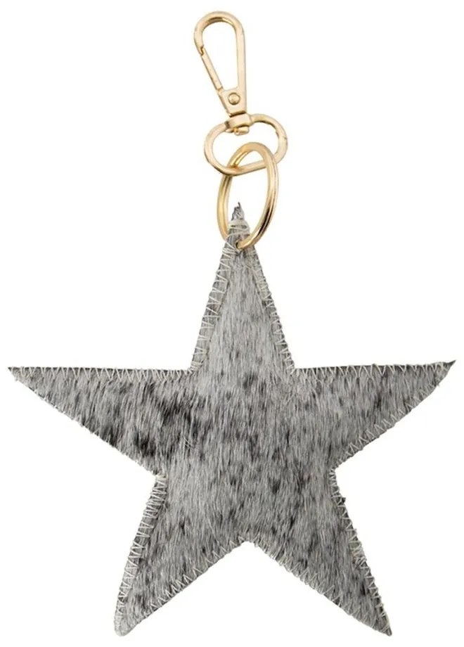 Klíčenka hvězda z hovězí kůže šedá/ bílá - 12,5*12,5*2cm