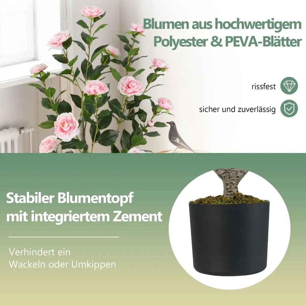 Costway 90 cm Umělý strom s květy Umělý strom kamélie Umělá rostlina v květináči