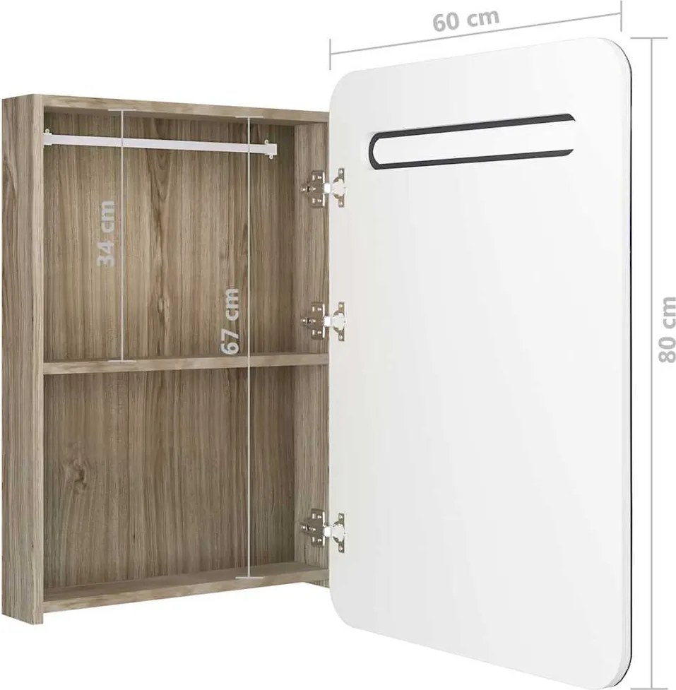 LED koupelnová skříňka se zrcadlem bílá a dub 60 x 11 x 80 cm 326508