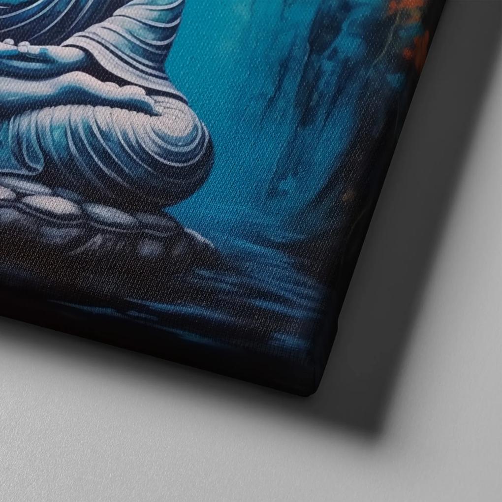 Obraz na plátně - Sedící buddha na kamenném ostrůvku FeelHappy.cz Velikost obrazu: 120 x 120 cm