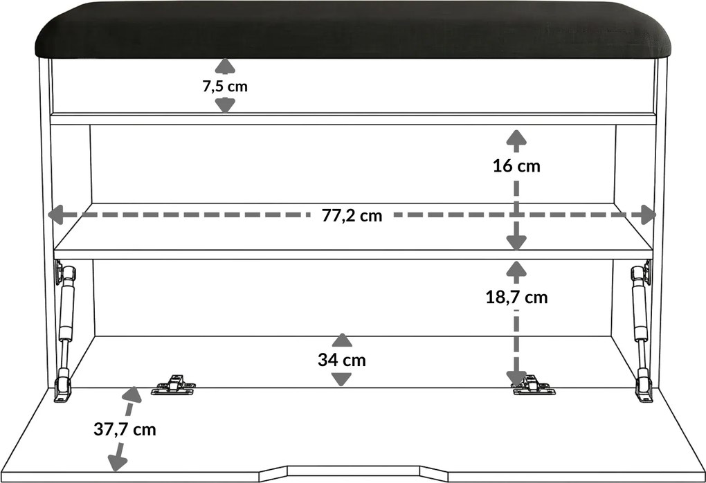 Botník s sedákem a úložným prostorem SOTO, 80 x 50 x 35 cm, hnědá