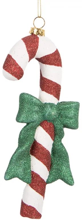Červeno-bílá vánoční ozdoba třpytivá cukrová hůlka Candy Cane – 8x3x17 cm