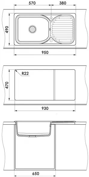 RETRO DŘEZ 95x49cm FIREBRICK