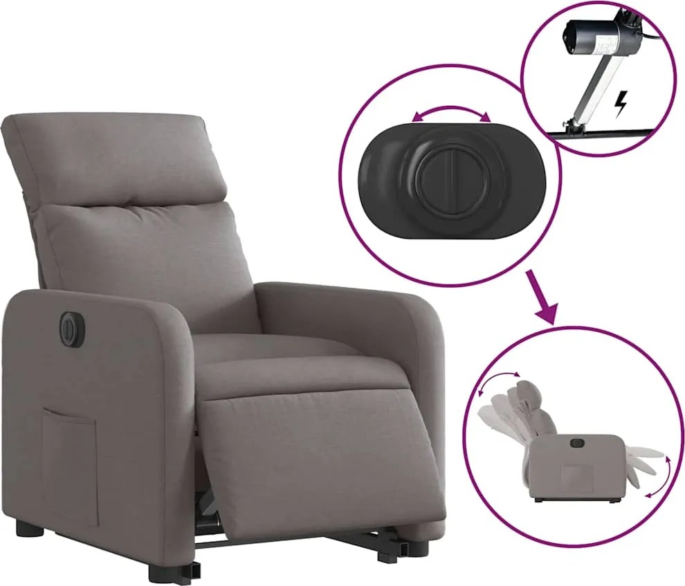 Elektrické zvedací polohovací křeslo taupe textil 3206724