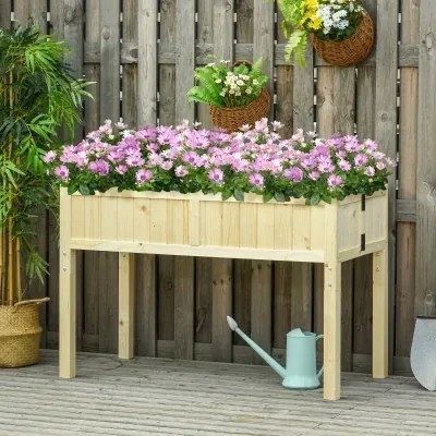 Outsunny květináč na zahradu, květinový box na zeleninu z borovicového dřeva pro zahradu, terasu, balkon, venkovní použití, 115 x 56 x 76 cm, přírodní
