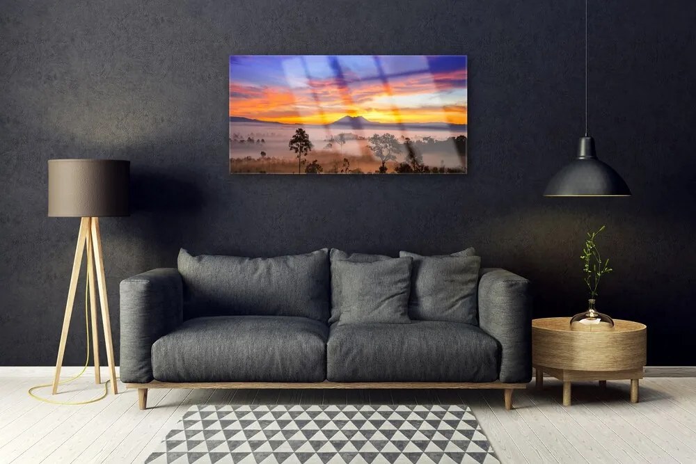 akrylový obraz Stromy Mlha Krajina 100x50 cm