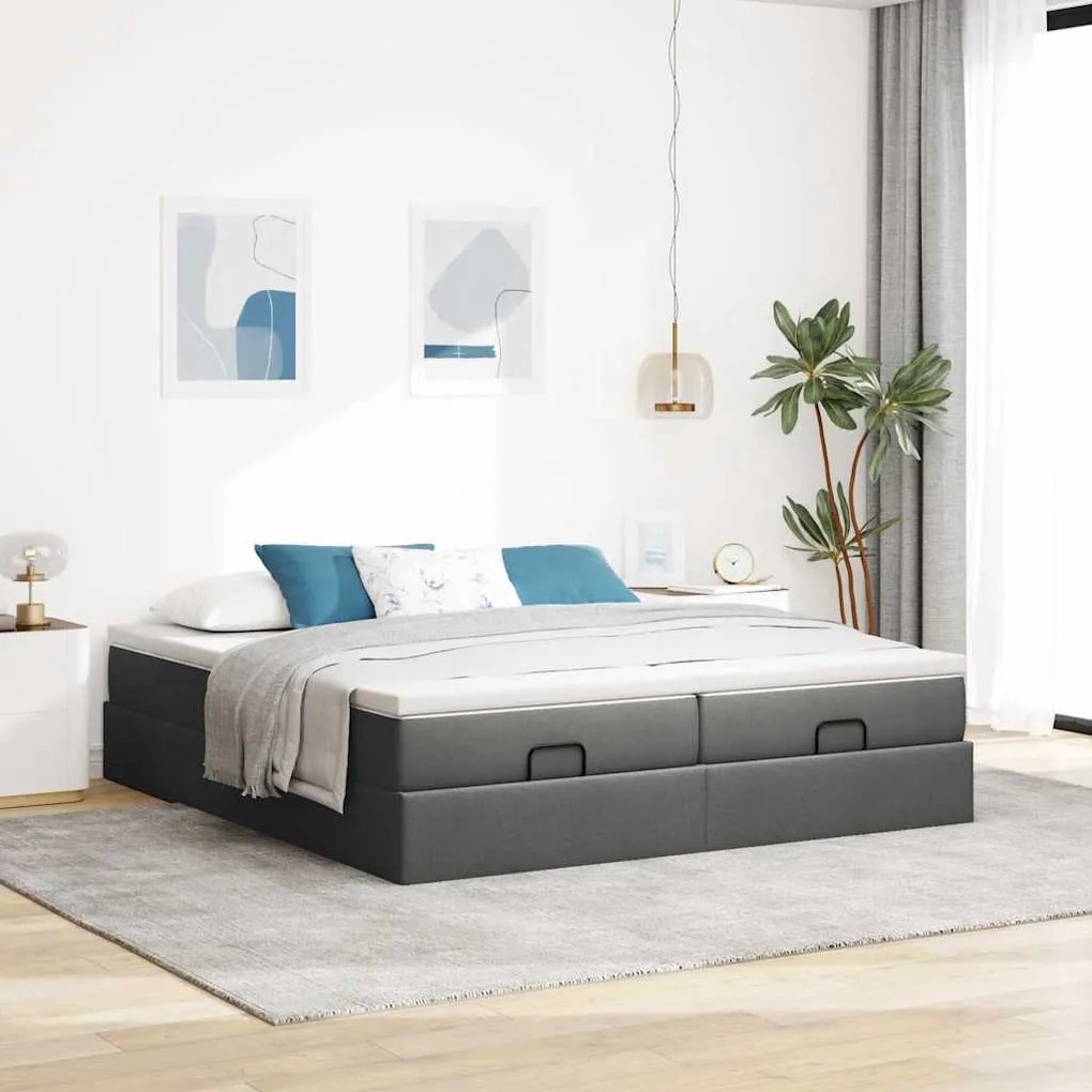 Osmanský rám postele s matrací tmavě šedá 160x200cm textil 3311235