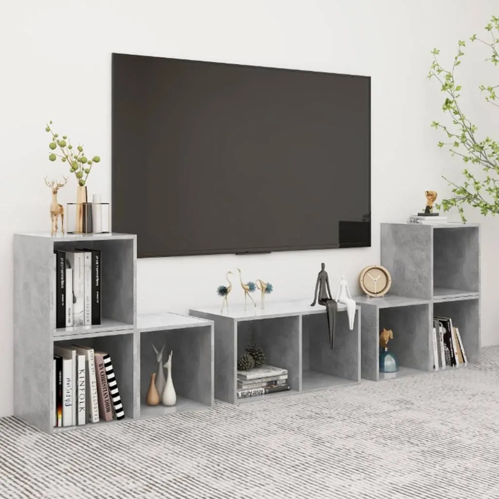 6dílný set TV skříněk betonově šedý kompozitní dřevo 3080055