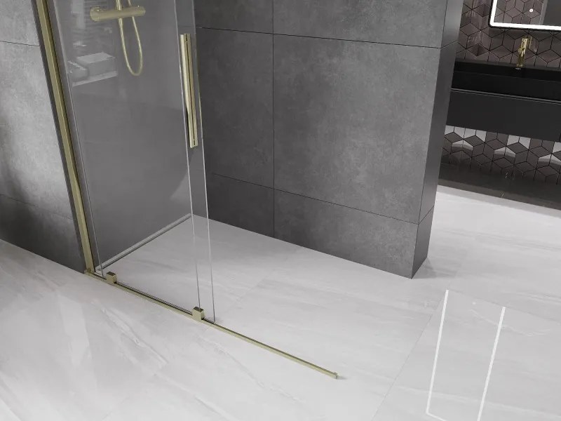 Mexen Velar, posuvné dveře do otvoru typ Walk-In 160 cm, 8mm čiré sklo, zlatá lesklá, 871-160-000-03-50