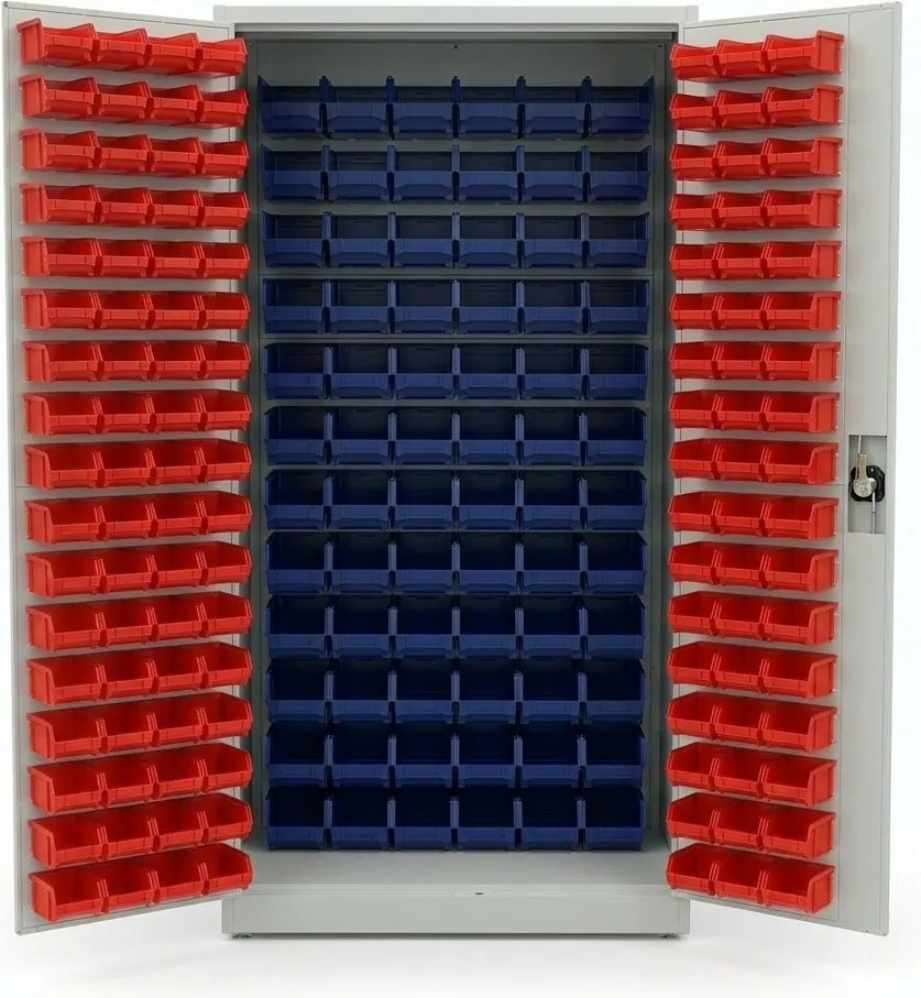 Dílenská skříň s plastovými boxy, 1000 x 500 x 1990 mm, 72+119 boxů