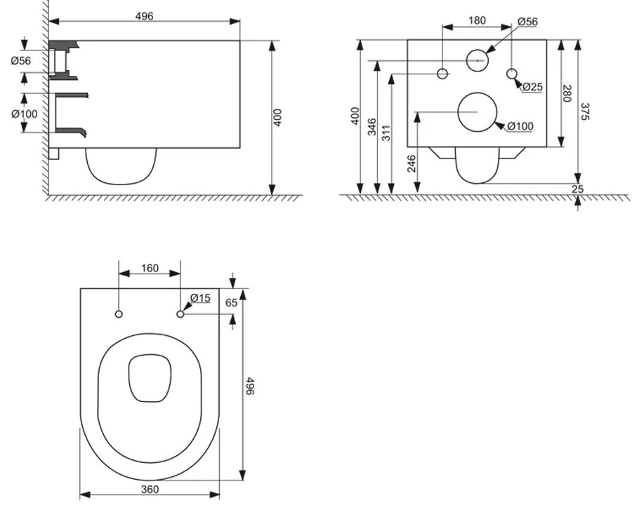 Mereo Mereo, WC závěsné kapotované, RIMLESS, 495x360x370, keramické, vč. sedátka CSS113S, VSD84S1