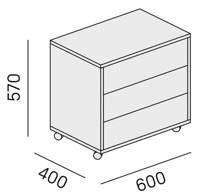 PLAN Pojízdná skříňka na kolečkách LAYERS, krátká, 3 zásuvky, 600 x 400 x 575 mm, bílá