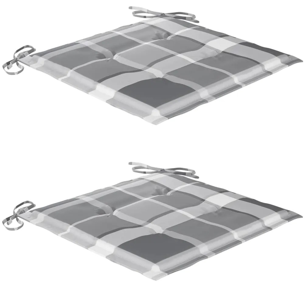 vidaXL Marketos Zahradní židle 2 ks šedé kárované podušky masivní teakové dřevo