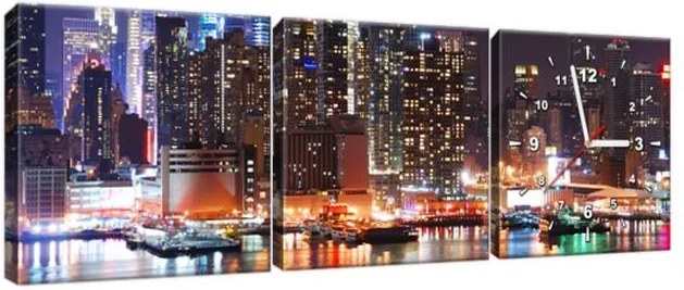 Tištěný obraz s hodinami Osvětlený New York 90x30cm ZP2348A_3A