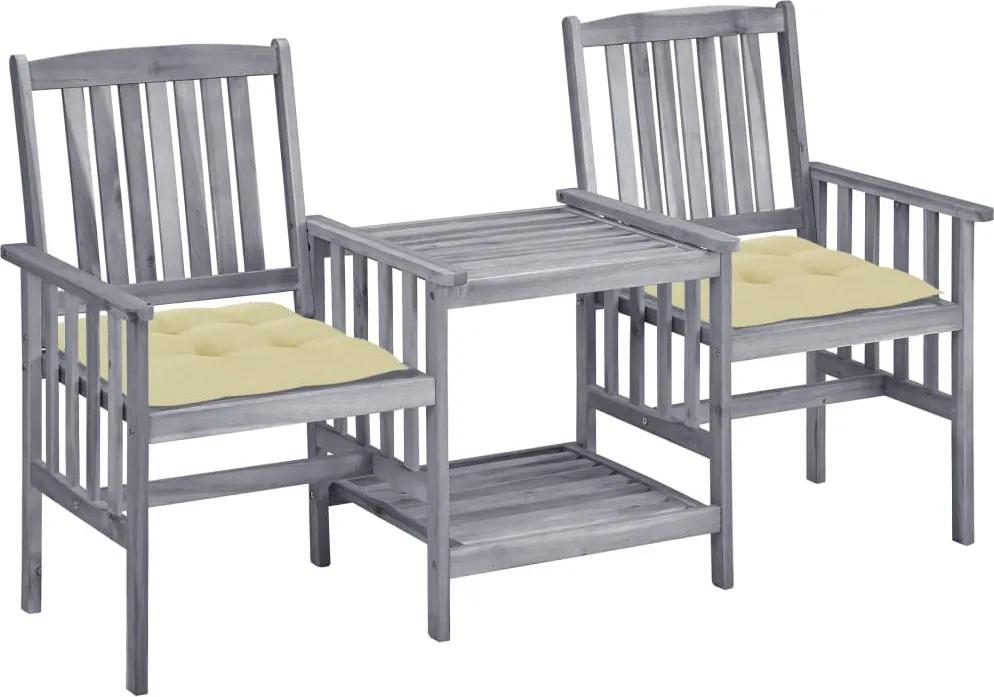 vidaXL Zahradní židle s čajovým stolkem a poduškami masivní akácie [3061318] Barva: Černá