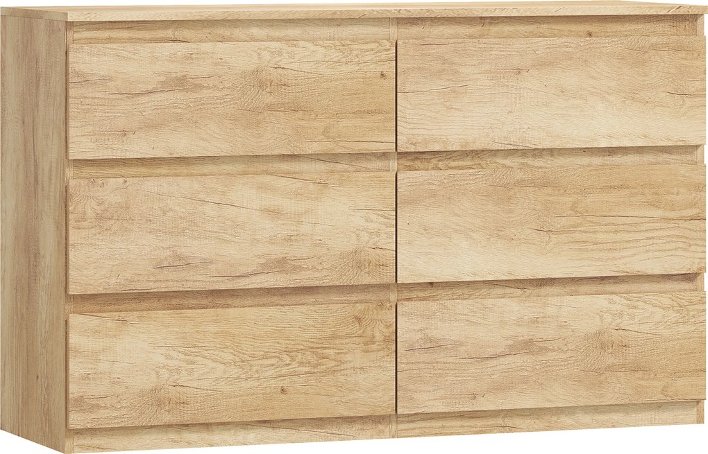 HOMCOM komoda 6 zásuvek úložný nábytek bez úchytek minimalistický design 120 x 39 x 75 cm dub