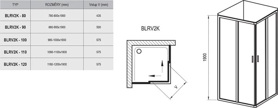 Ravak - Sprchové dveře Blix BLRV2K-80 - bílá, transparentní sklo