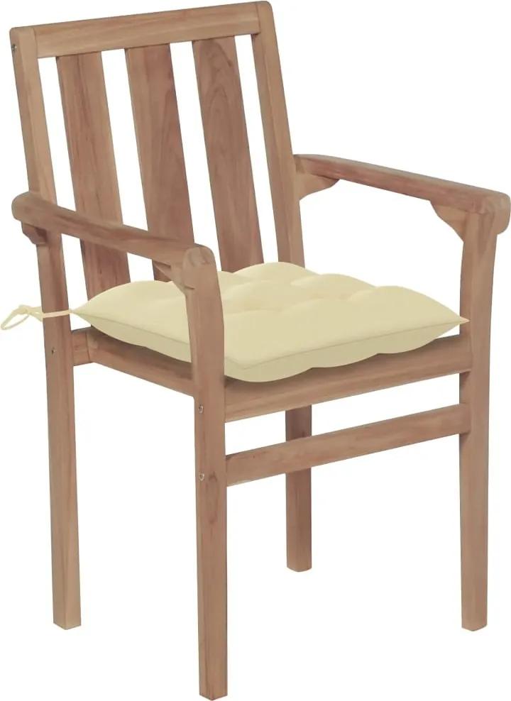 vidaXL Stohovatelné zahradní židle s poduškami 8 ks masivní teak [3073450] Barva: krémová