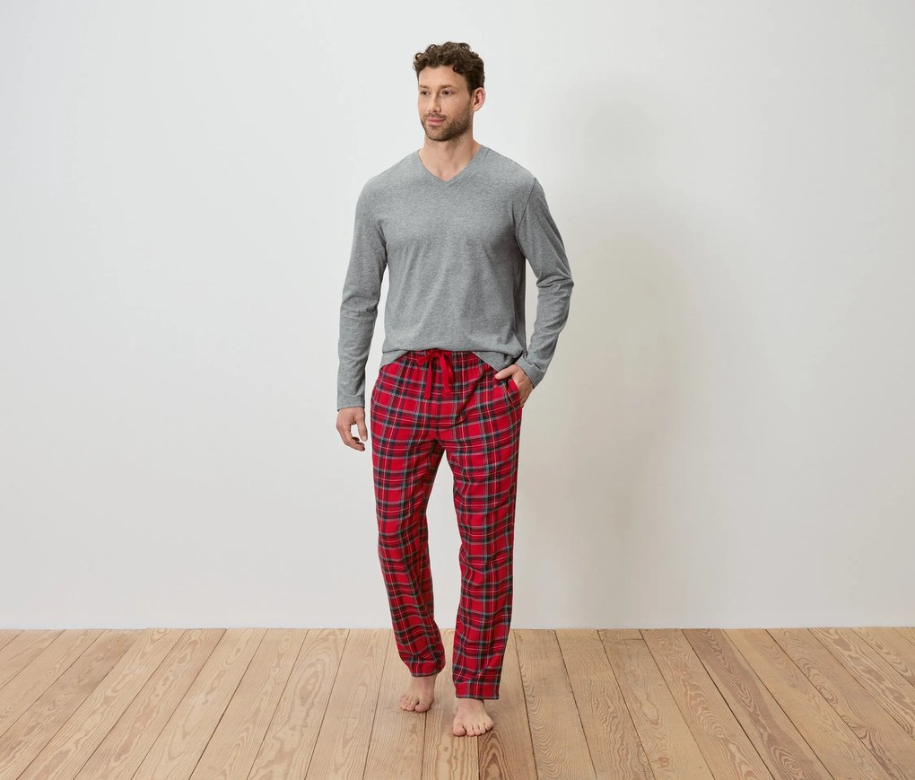 Tchibo - Pyžamová souprava s flanelovými kalhotami, šedá/červená