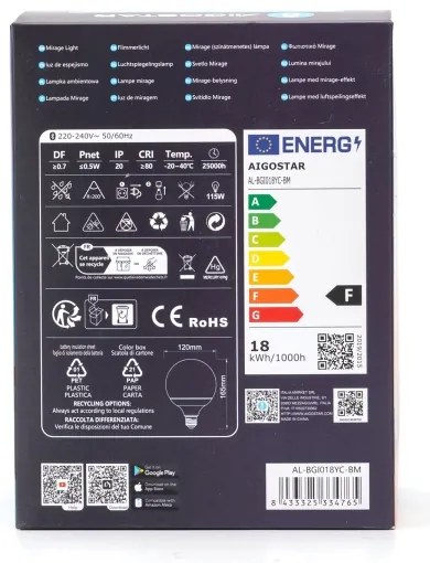 LED RGBW Stmívatelná žárovka MESH G120 E27/18W/230V 6500K + DO - Aigostar