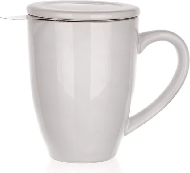 Banquet Keramický hrnek s víčkem a nerezovým sítkem BONNET 350 ml bílý