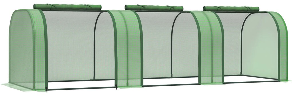 Fóliový skleník Outsunny Skleník s dveřmi 295x100x80 cm, skleník pro pěstování rostlin z oceli a PE, zelený