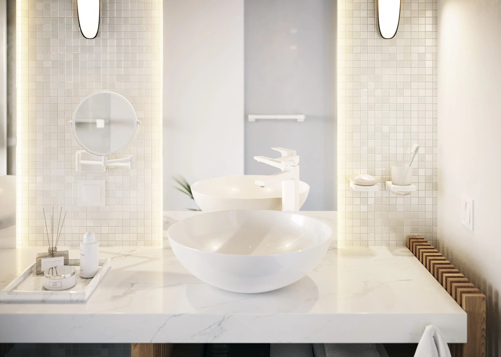 Hansgrohe AddStoris, kosmetické zrcadlo Ø188 mm, bílá matná, HAN-41791700