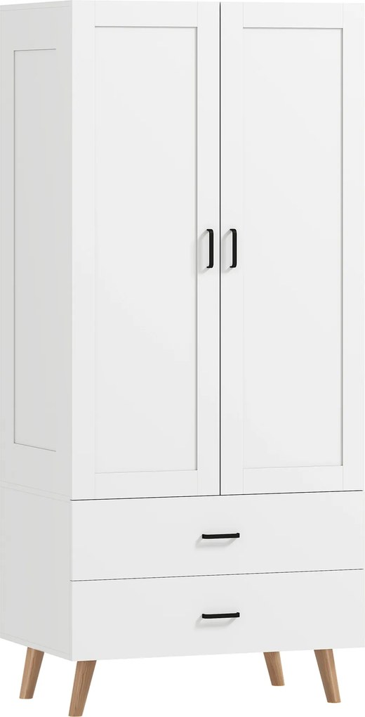 HOMCOM šatní skříň se 2 dveřmi s tlumeným zavíráním, 2 zásuvkami a šatní tyčí, 80x54x180 cm, bílá