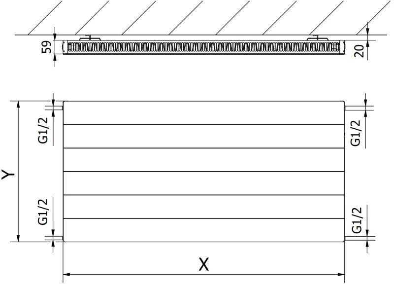 Mexen, panelový radiátor Mexen Line CL11 600 x 1600 mm, boční připojení, 1253 W, antracit - W411L-060-160-66