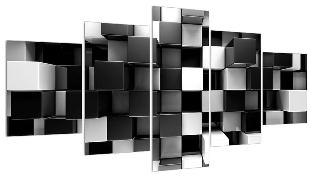 Abstraktní černobílý obraz - kostky (150x80 cm)