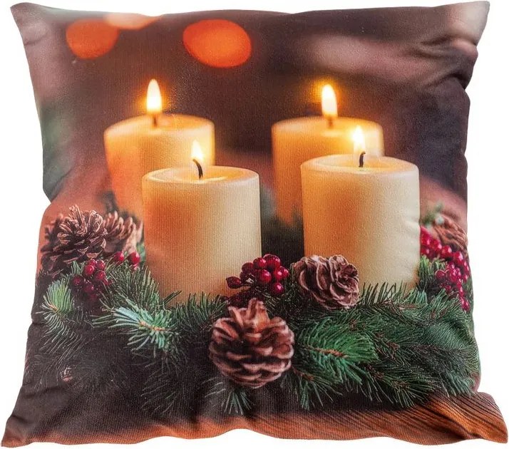 Polštářek s LED světlem ADVENTNÍ VĚNEC 40 x 40 cm