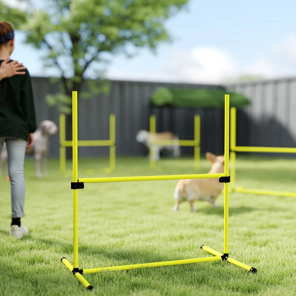 PawHut agility překážková sada 4 x překážky slalomové tyče sada pro výcvik psů z plastu žlutá 99x65x94cm pro aktivní výcvik psů | Aosom.de