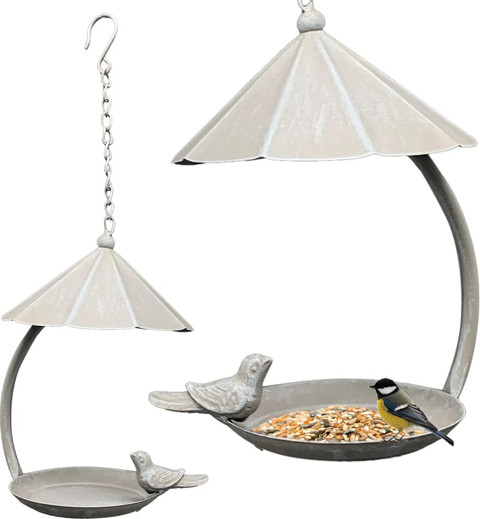 Závěsné krmítko s dekorativním ptáčkem BIRDY 43 cm bílé