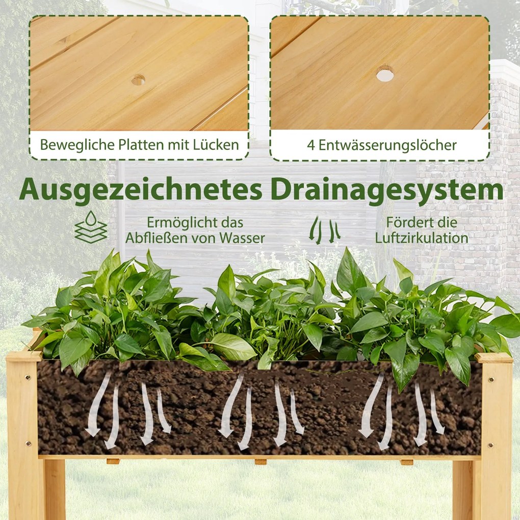 Costway Vyvýšený záhon dřevěný vyvýšený zahradní záhon truhlík s drenážními