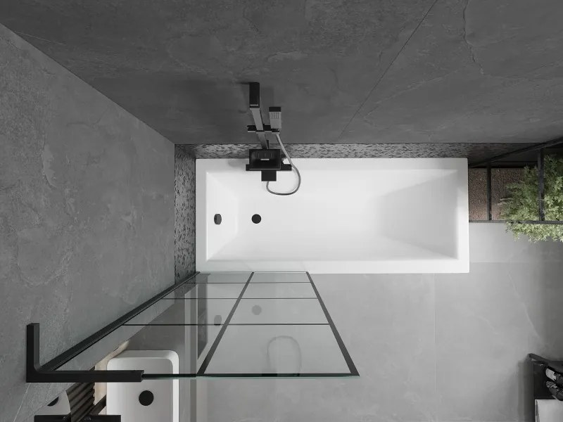 Mexen Next L, 1-křídlová vanová zástěna 70 x 150 cm, 6mm čiré sklo-černý vzor, černý profil, 895-070-000-03-77-70