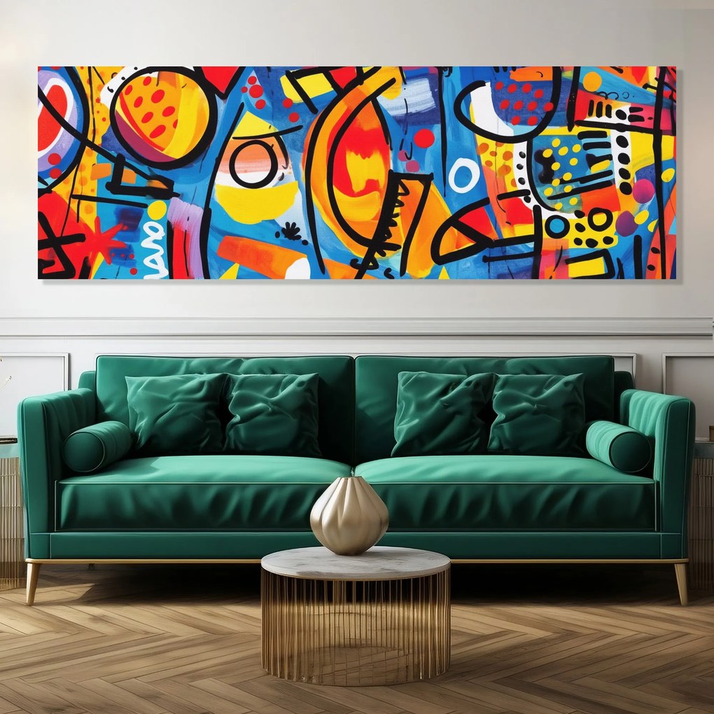 Obraz na plátně - Abstrakce s černými čarami Pop Art FeelHappy.cz Velikost obrazu (šířka x výška): 300 x 100 cm