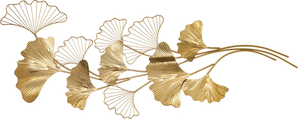 HOMCOM 3D Kovová Nástěnná Dekorace, Zlatá Nástěnná Umělecká Díla s Listy Ginkgo 138x70cm