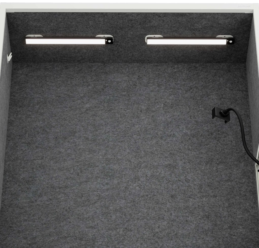 Kancelářská akustická kabina se sedátkem a USB-C portem, korpus bílý / sedák tmavě šedá, 1150 mm: SALLY MentalBox
