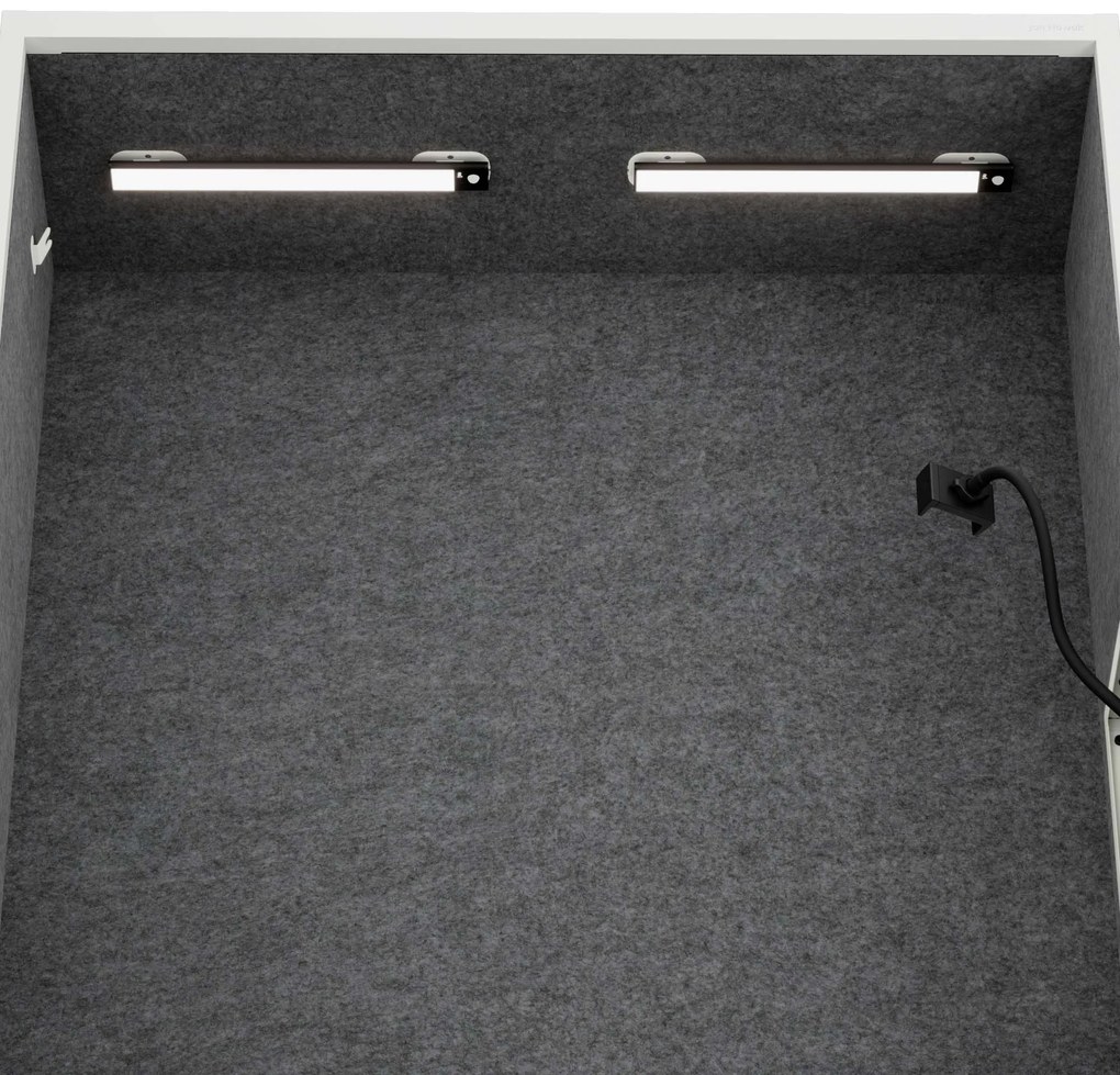 Skříň se sedákem a zónou ticha SALLY MentalBox, bílá konstrukce, tmavě šedý sedák, 1850 x 1150 x 400 mm