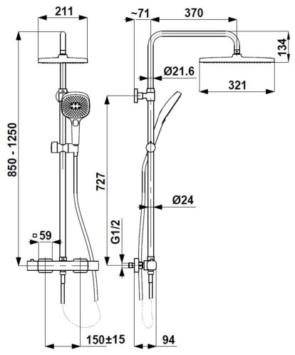 KFA Armatura 5756-910-61 - Sprchová sada s termost. baterií MALAGA met. šedá