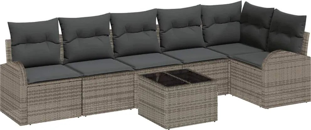 Sada zahradních pohovek s polštářem 7 pcs Šedá Poly ratan 3346069