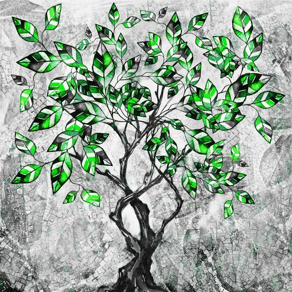 Obraz strom v mozaice Green Velikost (šířka x výška): 70x70 cm