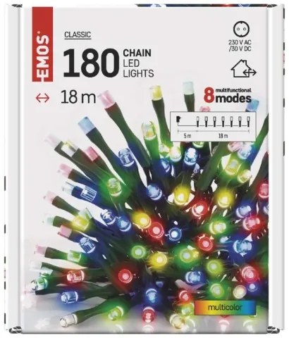 Vánoční osvětlení EMOS D4AM09 ZY1452 180LED řetěz 18m multicolor 8 programů svícení