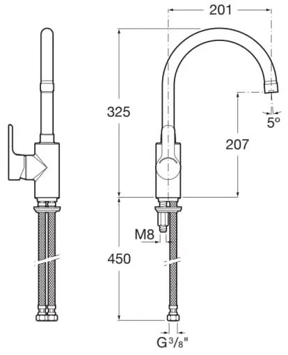 Roca A5A8409C00 - Dřezová baterie L20 32,5 cm lesklý chrom