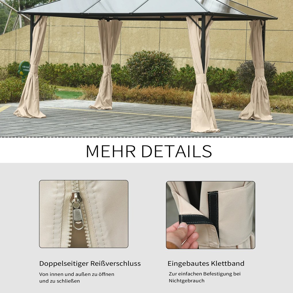 Outsunny altán 4 boční panely pro 3x4 m zahradní altán party stan polyester béžová 352 x 205 cm | Aosom